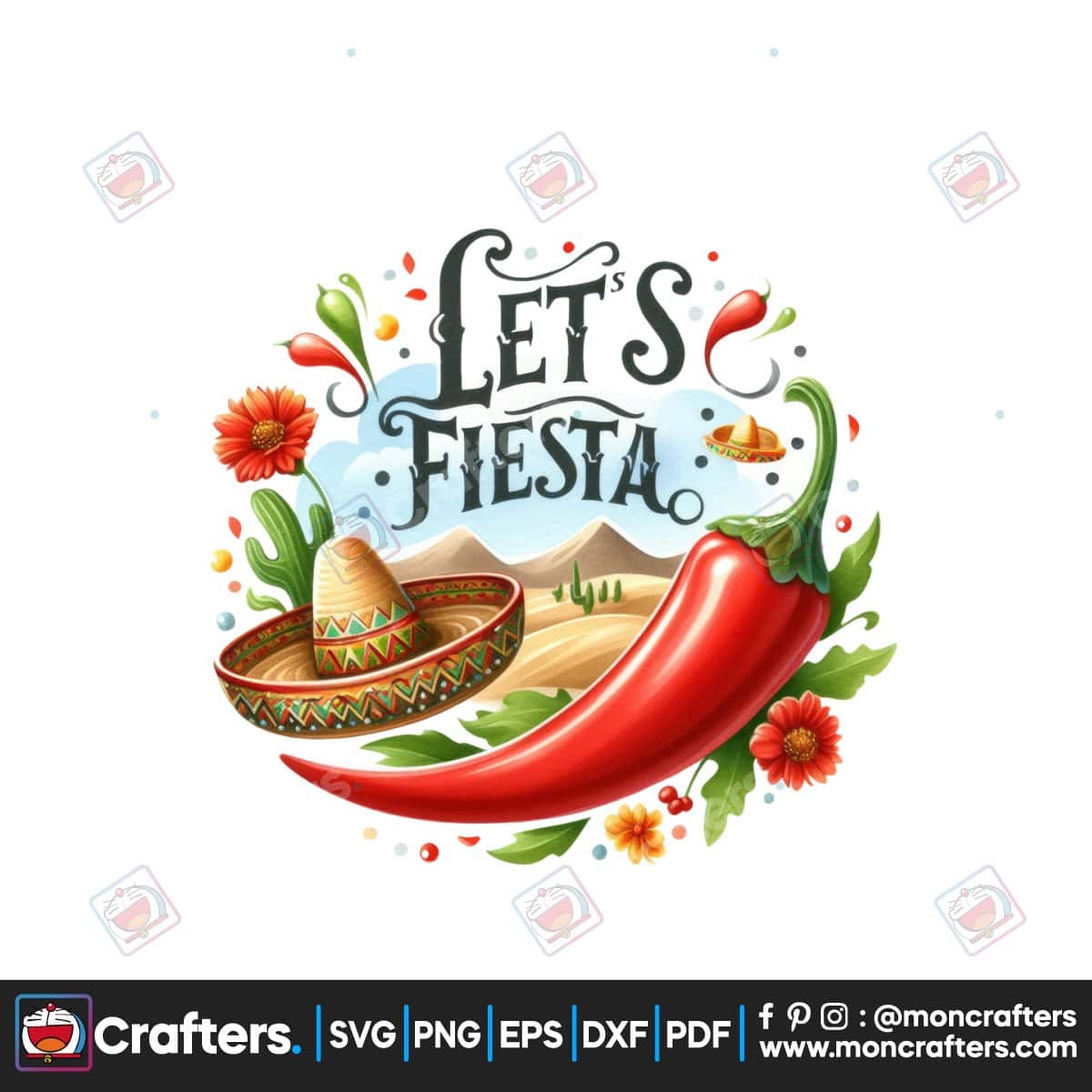 Let's Fiesta Clipart PNG Graphics Instant Download