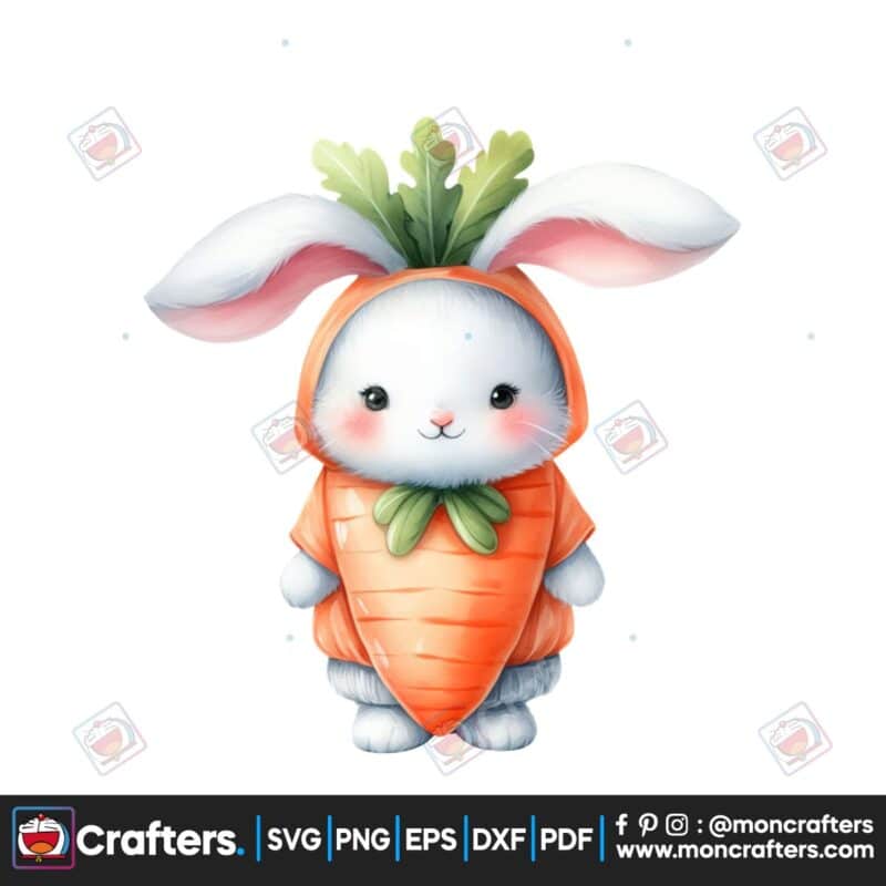 Easter Bunny and Carrots Clipart PNG Instant Download