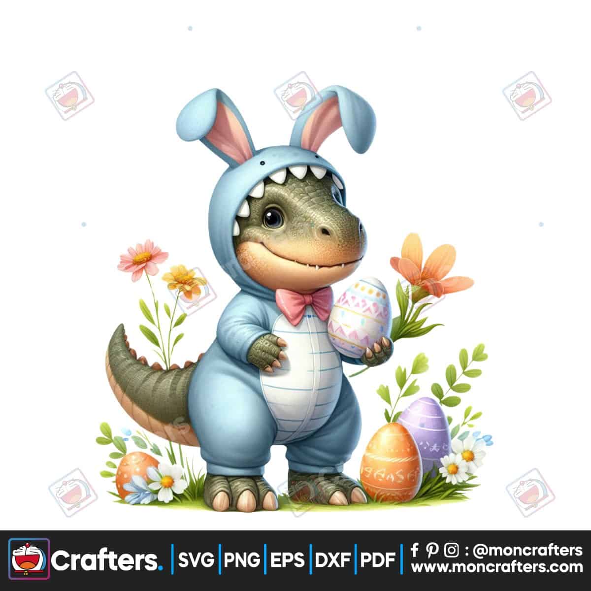 Easter Dinosaur with Bunny Ears Clipart Instant Download