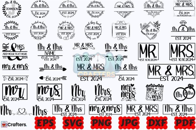 Mr and Mrs 2024 SVG | Wedding SVG | PNG Instant Download