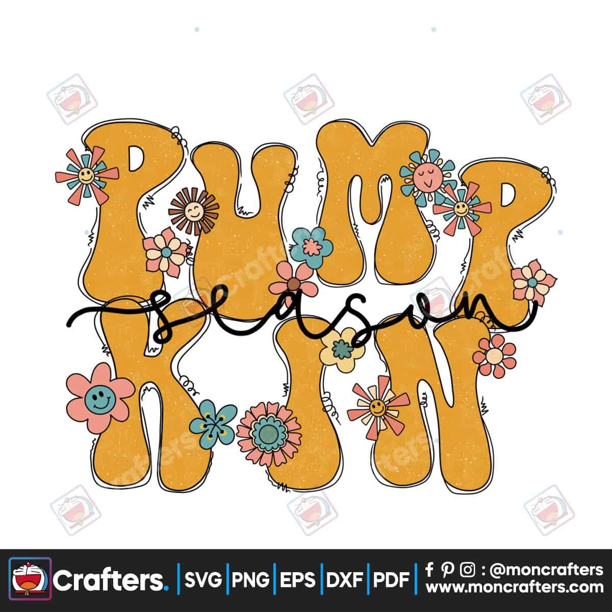 Pumpkin Season PNG, Groovy Fall Retro Instant Download