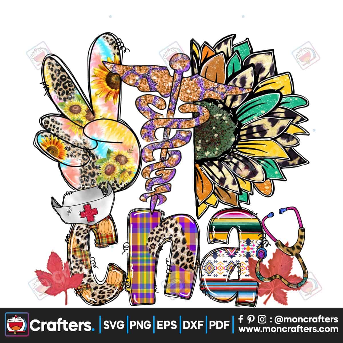 Peace Love CNA PNG, Sunflower Nurse Instant Download