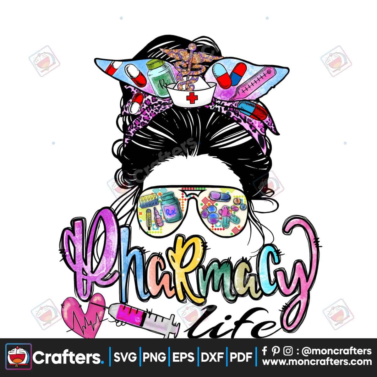 Pharmacy Life PNG, Messy Bun Pharmacist Instant Download