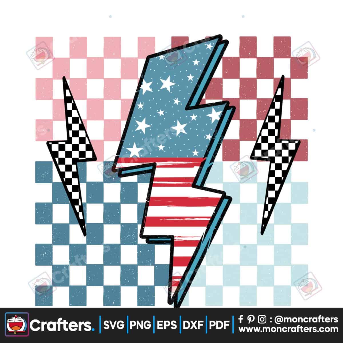 America Flag Lightning Bolt Checker PNG Instant Download Instant Download