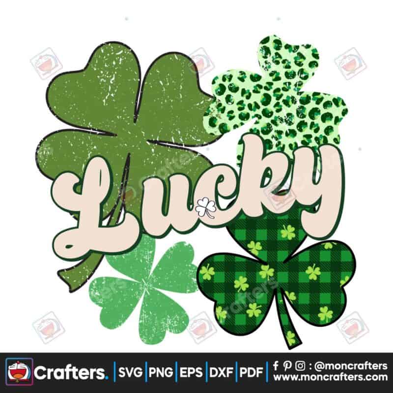 Lucky Shamrock St Patricks Day Retro PNG Digital Download Instant Download