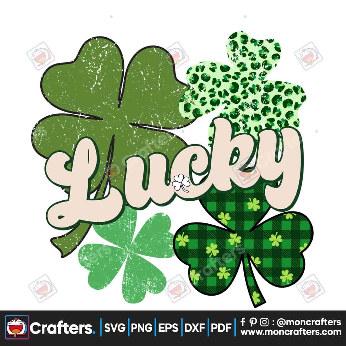 Lucky Shamrock St Patricks Day Retro PNG Digital Download Instant Download