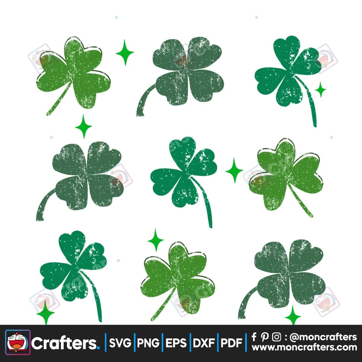 Shamrock Clover Stacked Distressed PNG Digital Download Instant Download