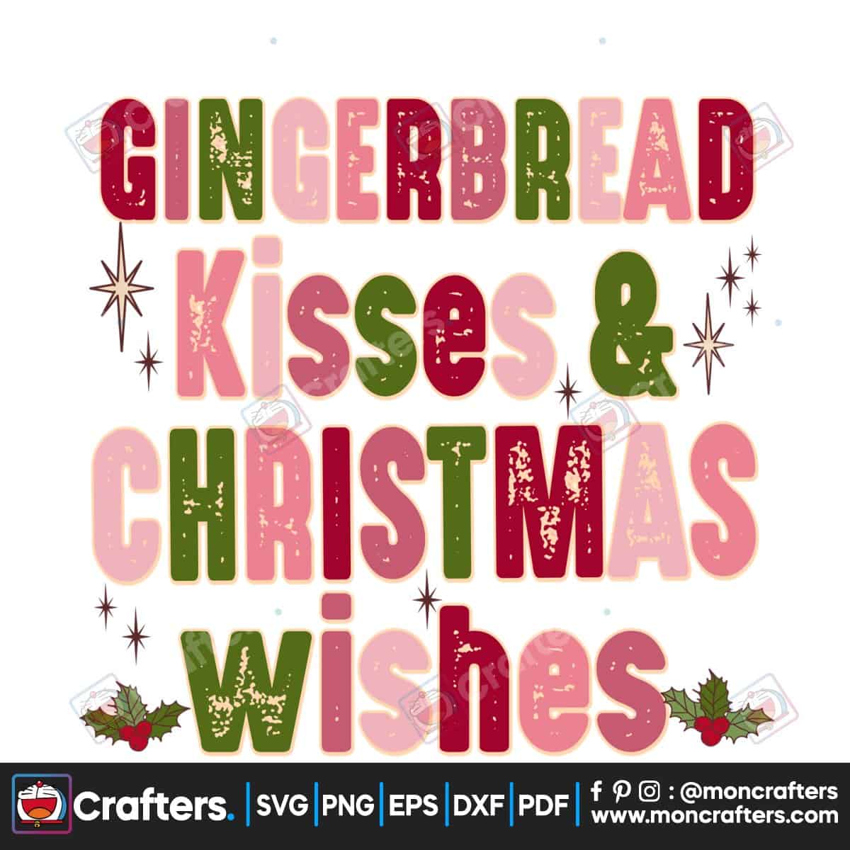 Gingerbread Kisses Christmas Wishes PNG Instant Download