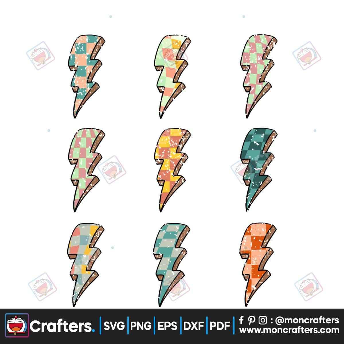 Lightning Bolt Checkered Retro Boho Fall Digital Download Instant Download