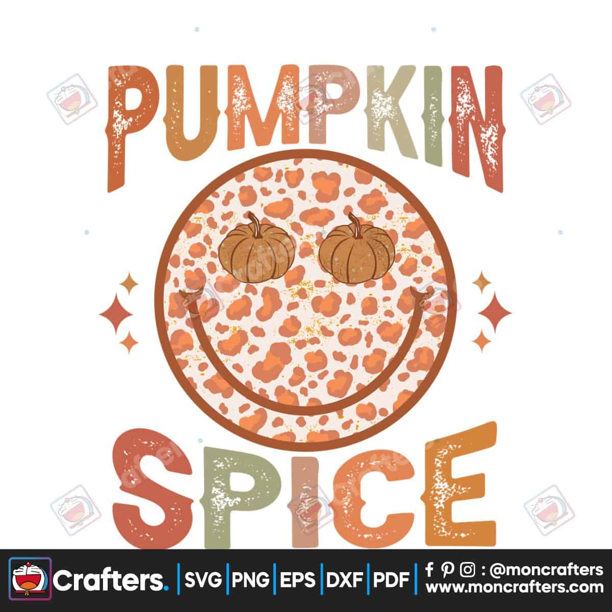 Retro Fall Smiley Face Pumpkin Spice PNG Digital Download Instant Download