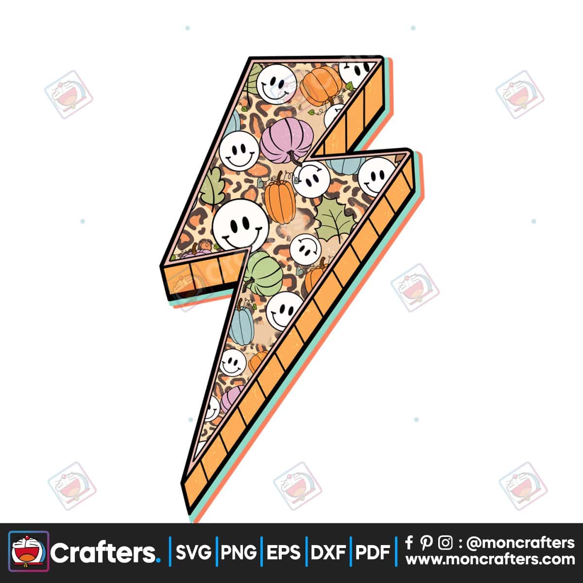 Retro Fall Lightning Bolt Smiley Face Instant Download