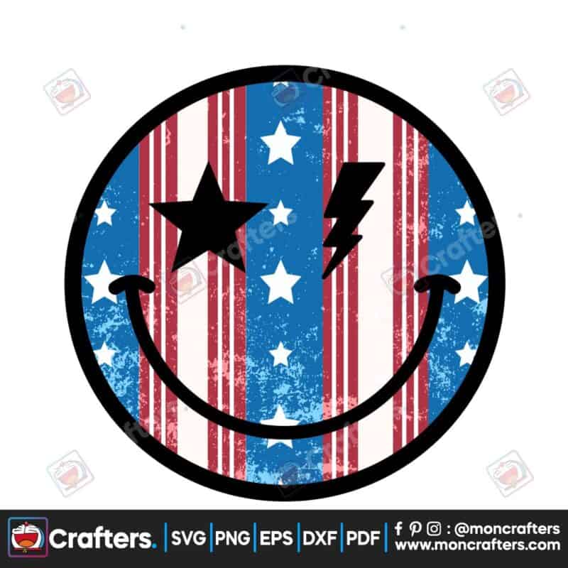 Retro Smiley Face 4th of July Distressed Instant Download