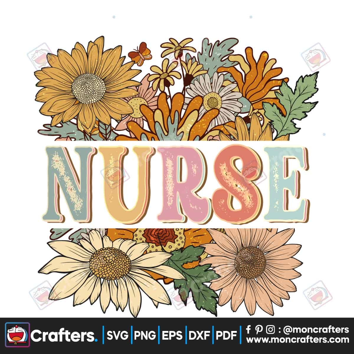Nurse Floral Boutique Retro Spring PNG Instant Download
