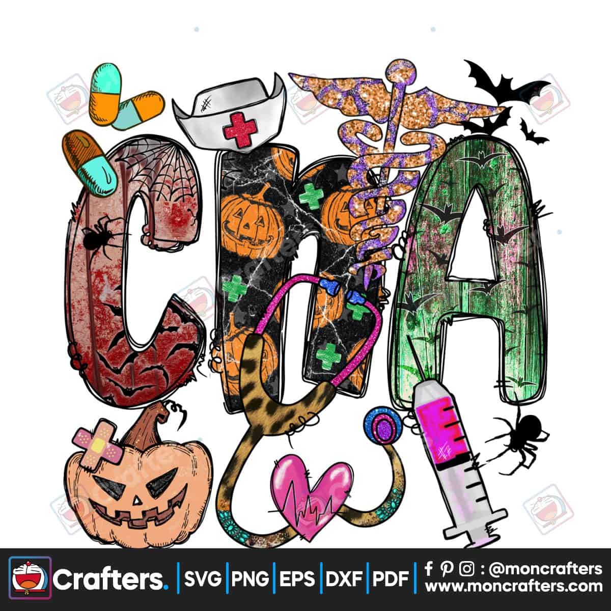 Nurse Halloween Sublimation, CNA Skull Instant Download