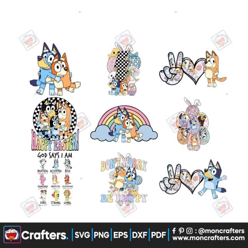 9 Bluey Theme Pack, Bluey Png Bundle, Cut Files For Cricut Instant Download